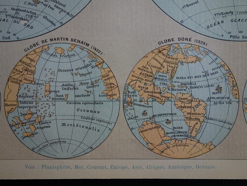 Old world map 1902 original antique French double hemisphere | Etsy
