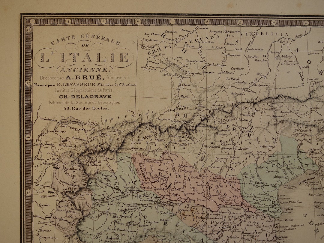 Large Antique Map of Ancient Italy Beautiful Original 1875 Hand-colored ...