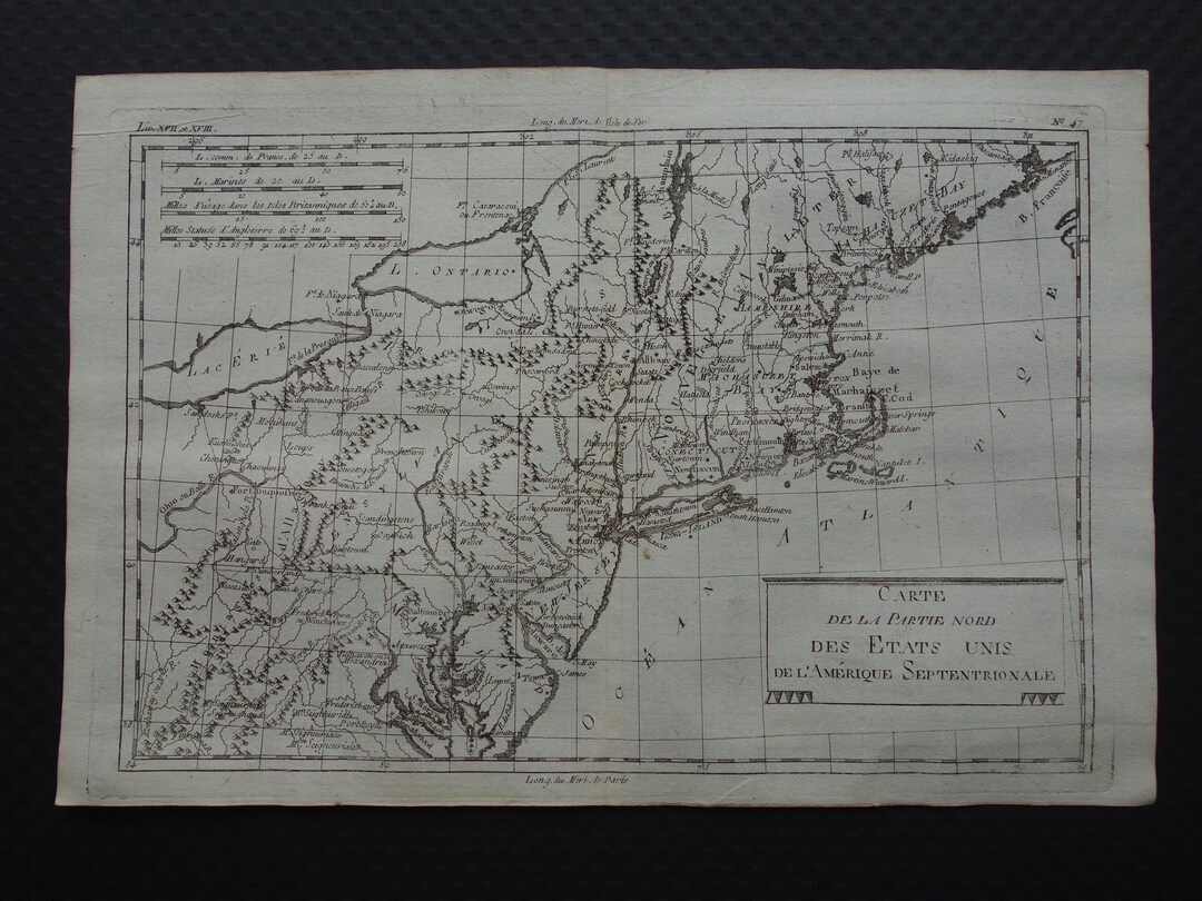 Northeast US Old Map 1784 Original Antique Maps East Coast Usa 18th ...