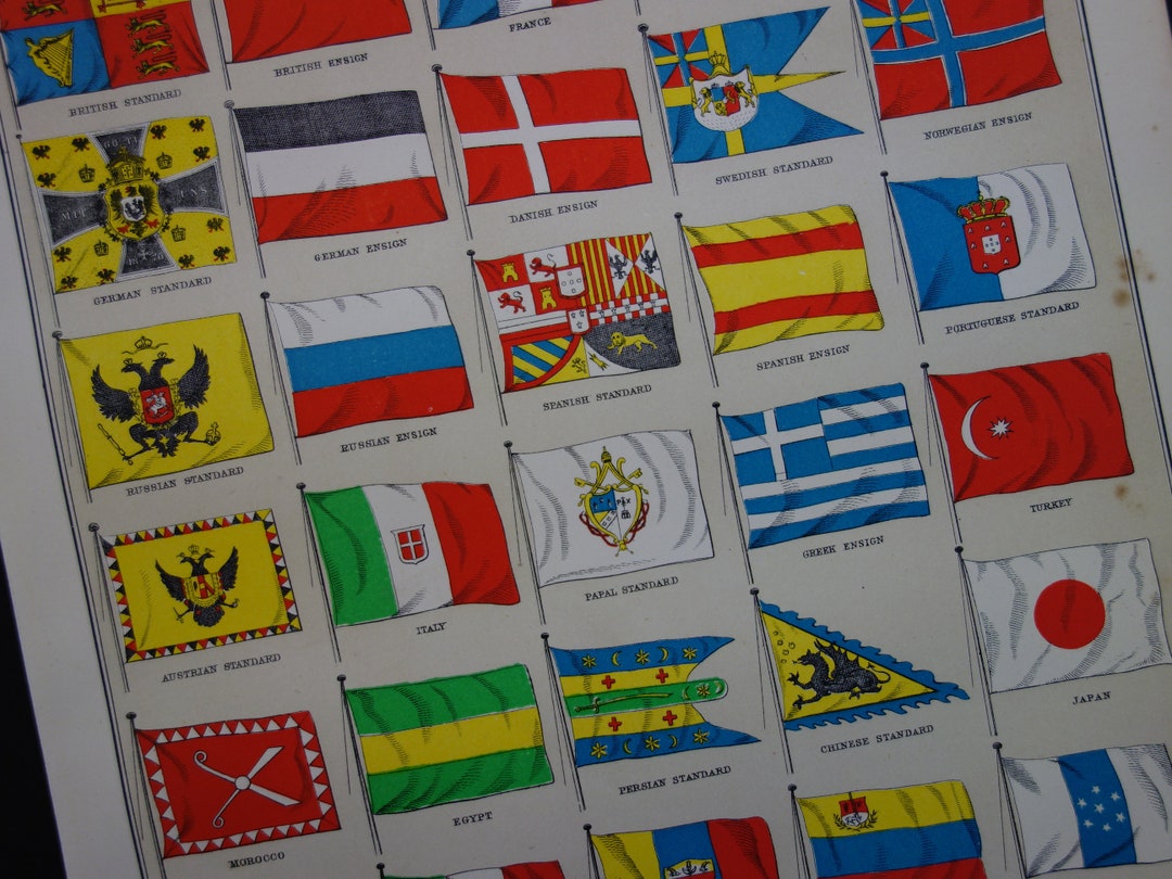 FLAGS Old Print of Flags 1879 Original Antique Flag Illustration ...