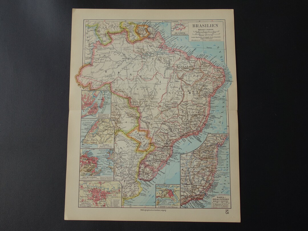 Old Map of Brazil 1928 Original Vintage Print About Brazil Mapa De ...