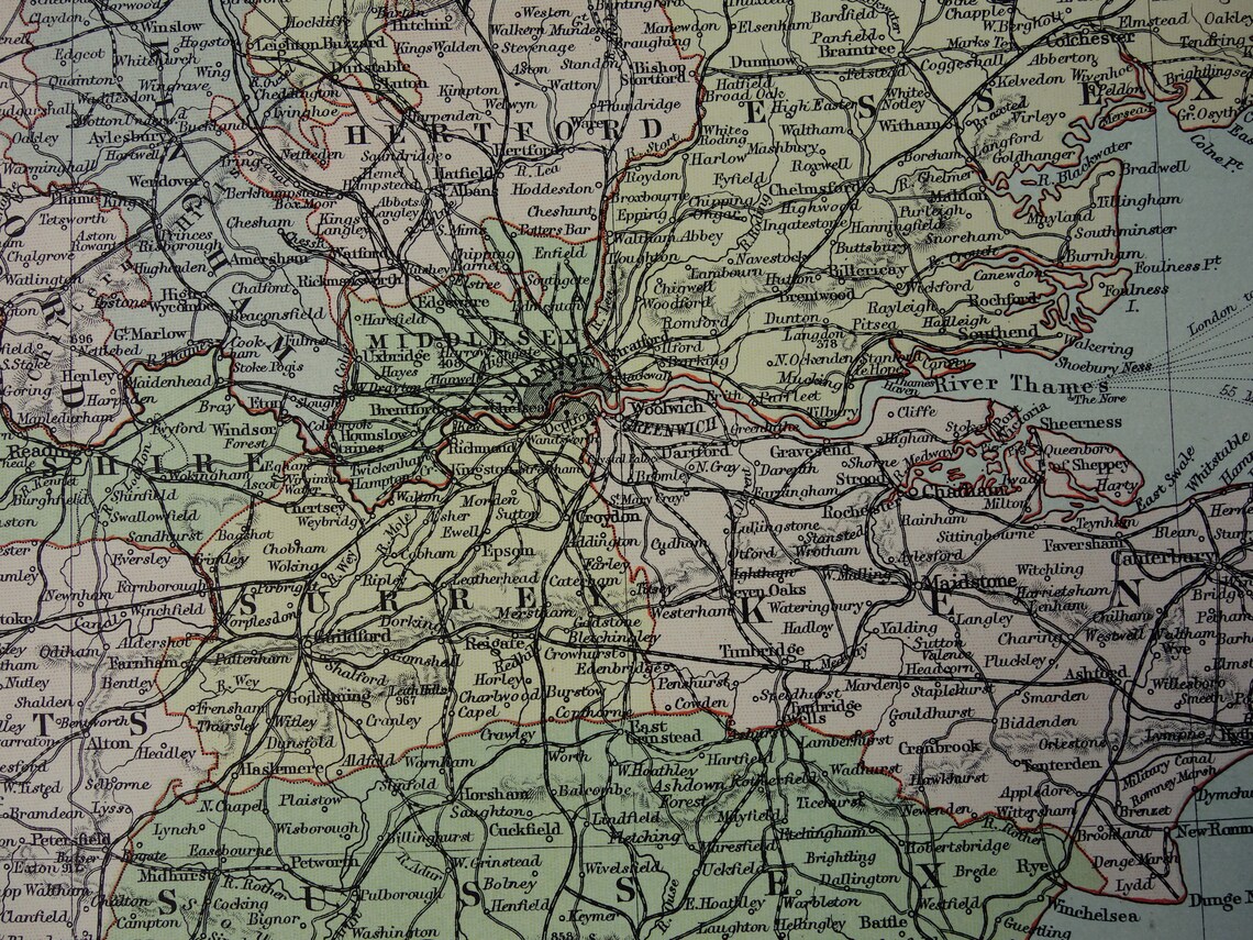ENGLAND Old Map Large 1890 Original Antique Poster of England | Etsy