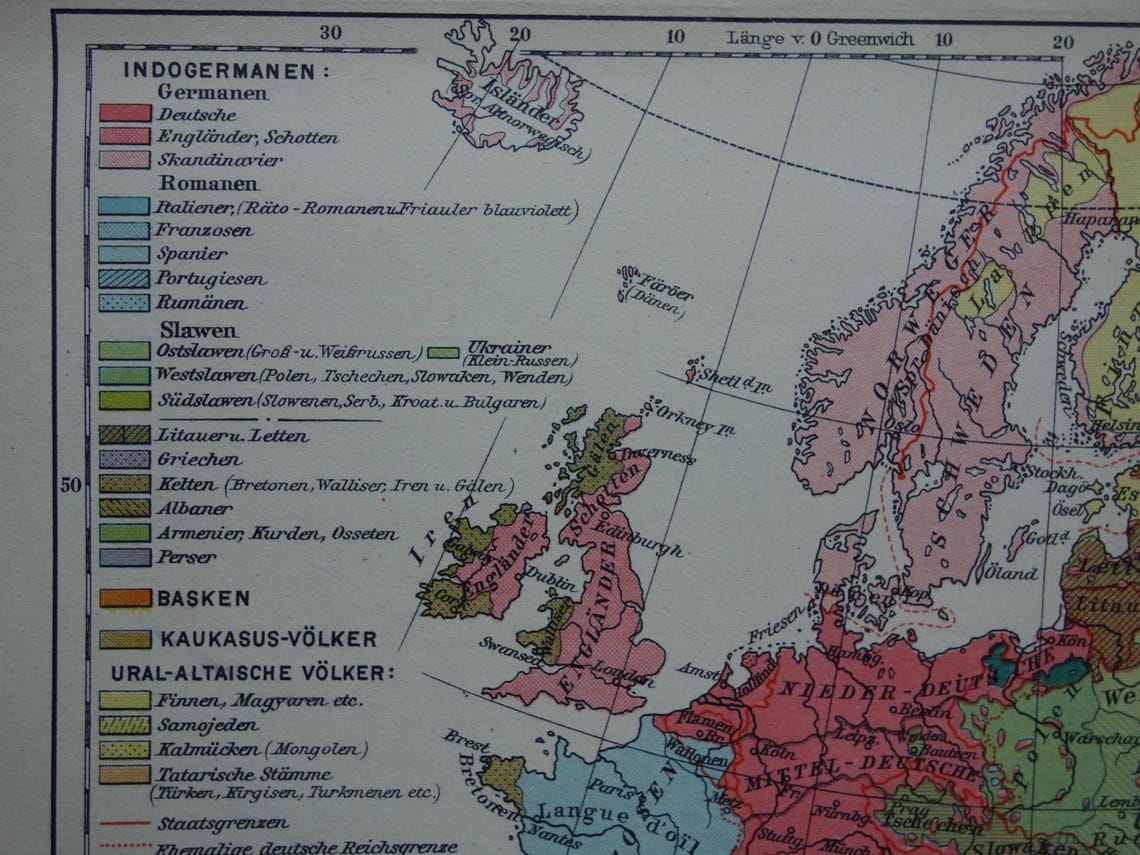 Old Language Map of Europe - Vintage Linguistics and Ethnology ...