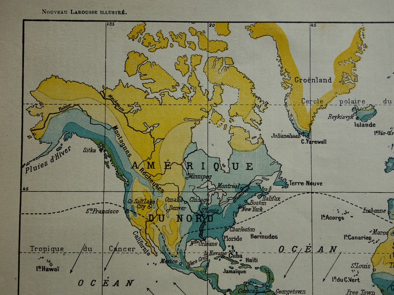 Old weather map 1902 original antique French worldmap about | Etsy