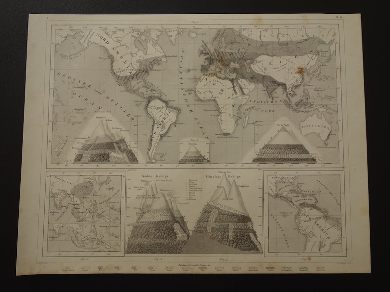 1849 Original Antique World Map Old Worldmap About Crops Illustrated ...