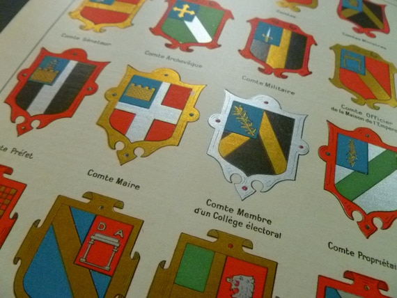 Vintage Heraldry print about Coat of Arms 1902 original | Etsy