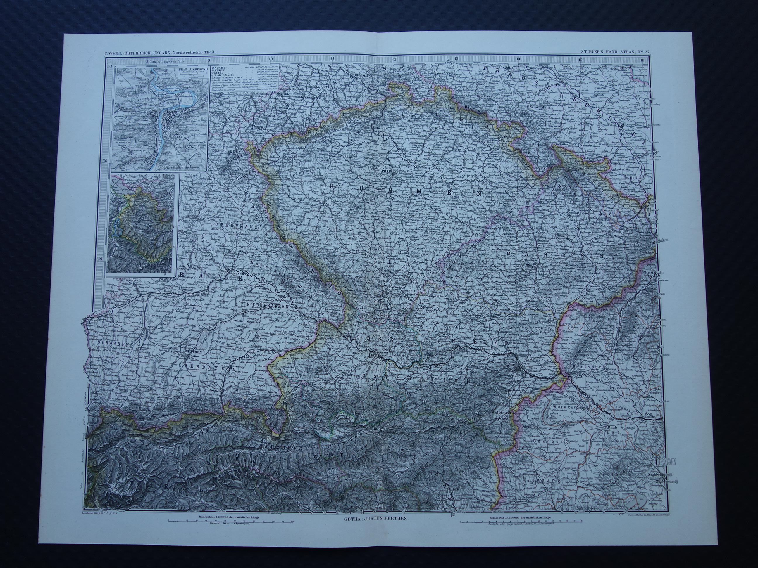CZECHIA Old Map of Bohemia Moravia 1882 Large Original Antique Print ...