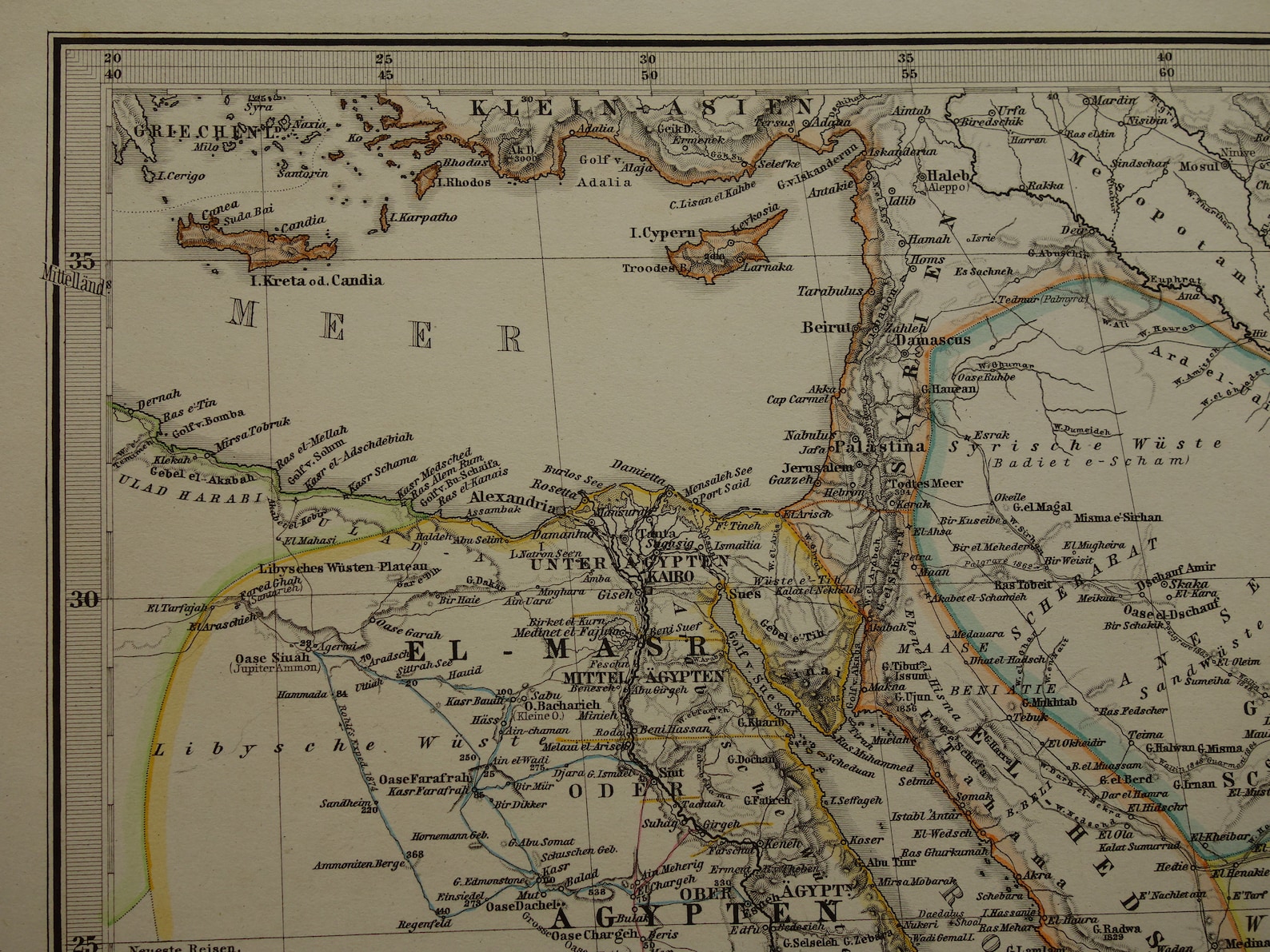 Large 1875 Map of Saudi Arabia Beautiful Original Hand-colored Old ...