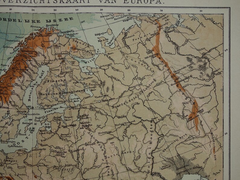 Old Map of Europe 1907 Original Antique Dutch Print About Altitude ...