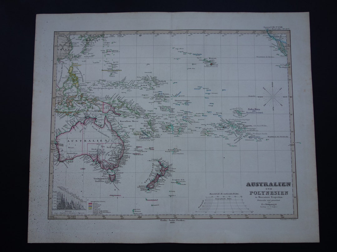OCEANIA Old Map of Polynesia 1860 Large Beautiful Original Hand-colored ...
