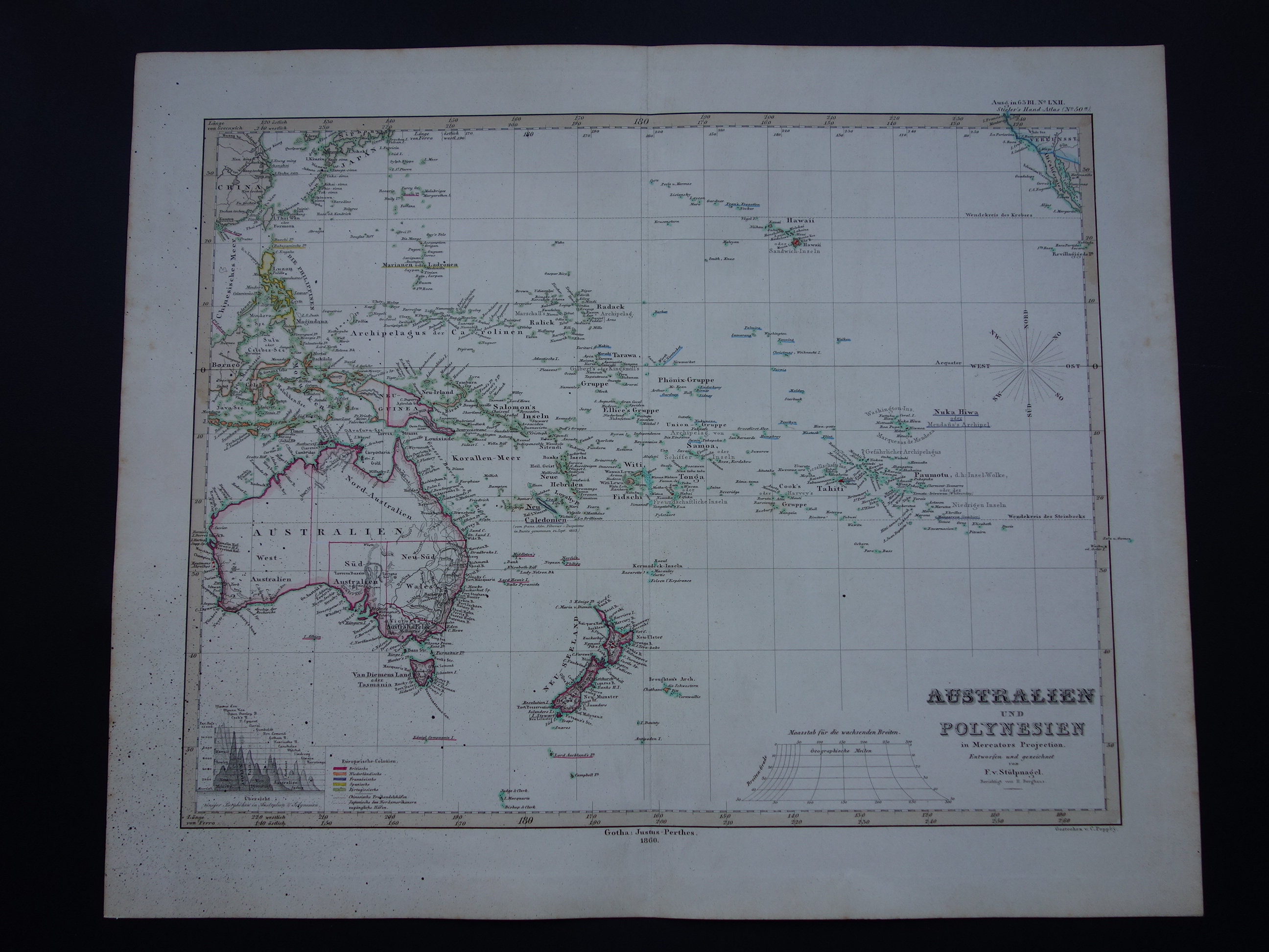 Home Décor Globes & Maps OCEANIA old map of Australia New-Zealand ...
