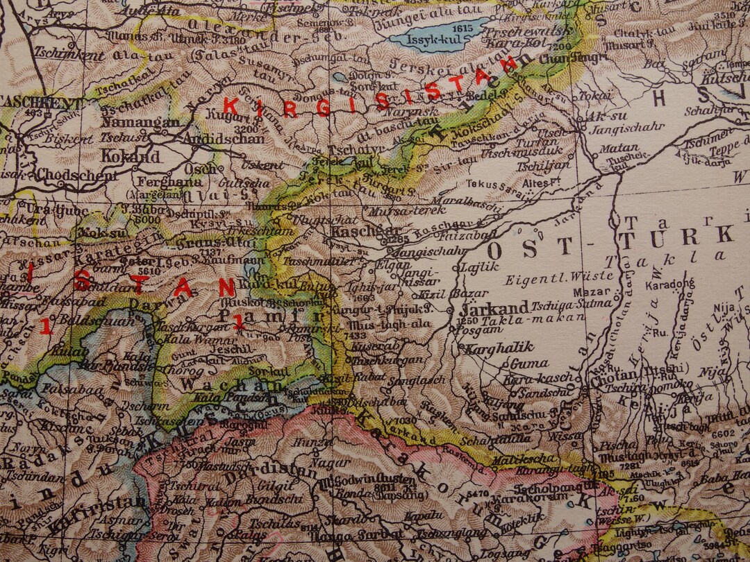 1928 Old Map of Central Asia Antique Print Himalaya Kashmir Turkestan ...