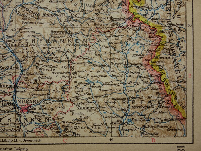 1928 Old Map of Bavaria Germany Small Antique Print About North Bayern ...