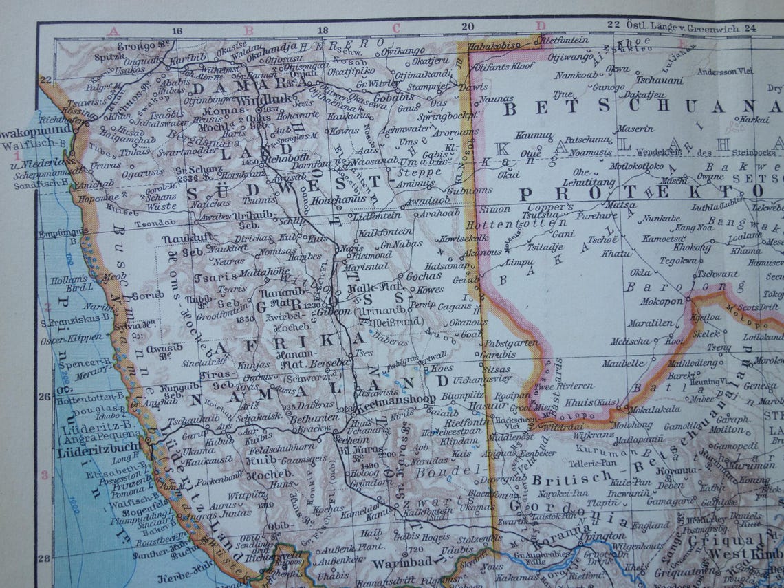 Old Map of South Africa 1928 Original Vintage Print About Namibia ...