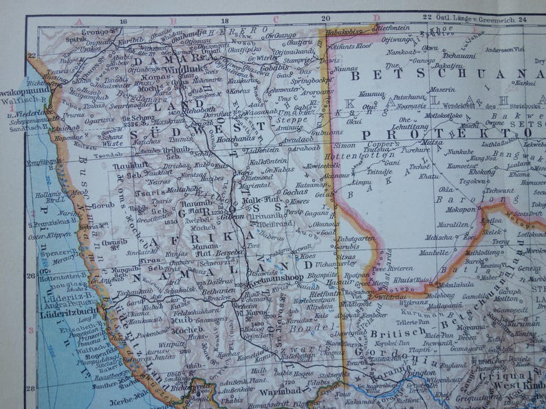 Old Map of South Africa 1928 Original Vintage Print About Namibia ...