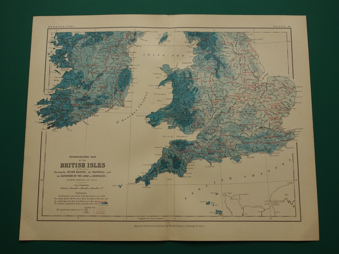 Old Hydrographic Map of England Wales Ireland Geological Maps A.K ...