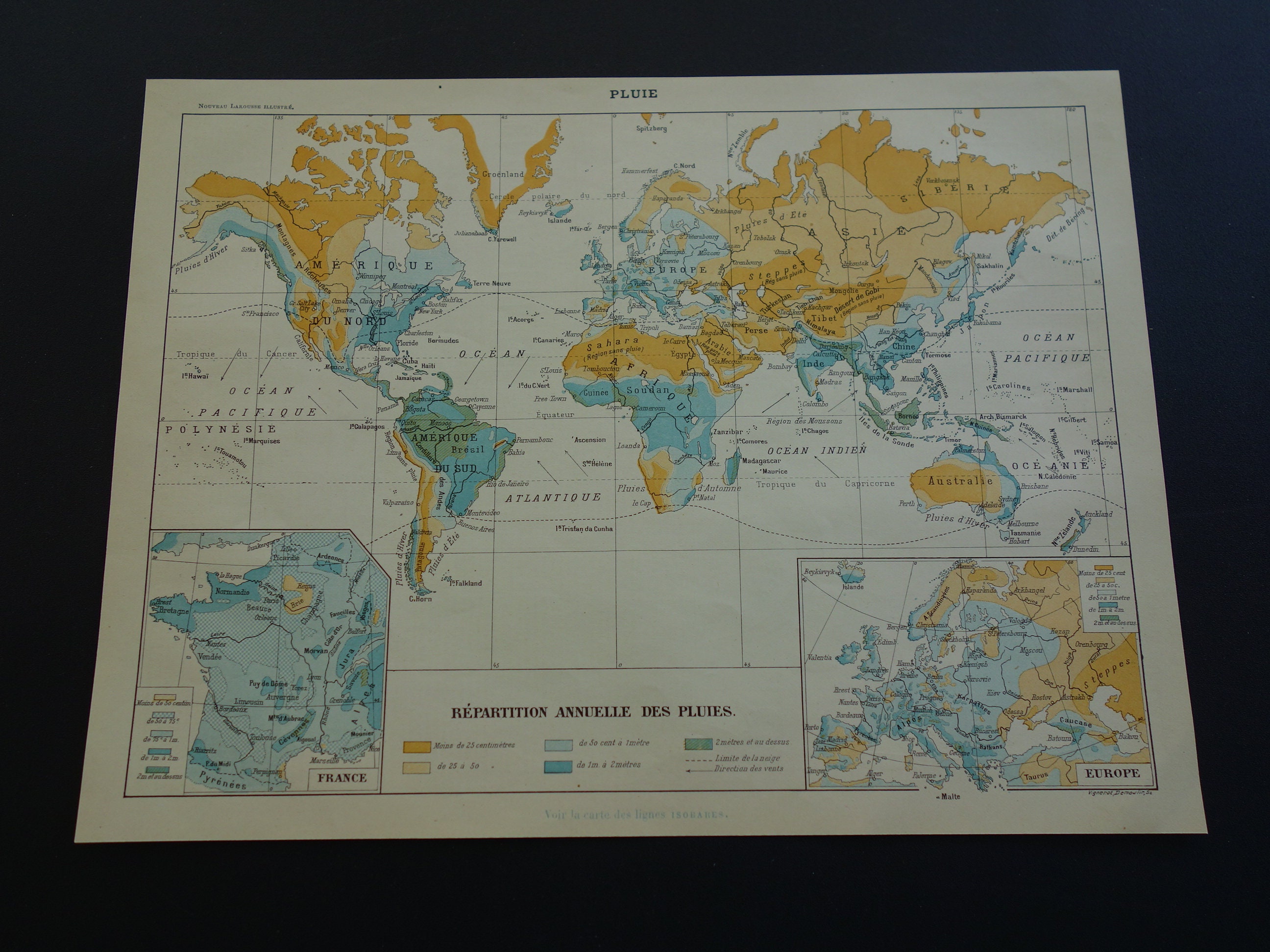Old weather map 1902 original antique French worldmap about | Etsy
