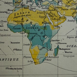 Old Weather Map 1902 Original Antique French Worldmap About Rain ...