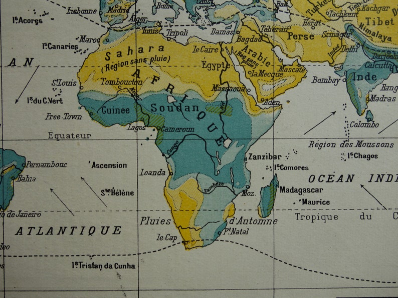 Old weather map 1902 original antique French worldmap about | Etsy