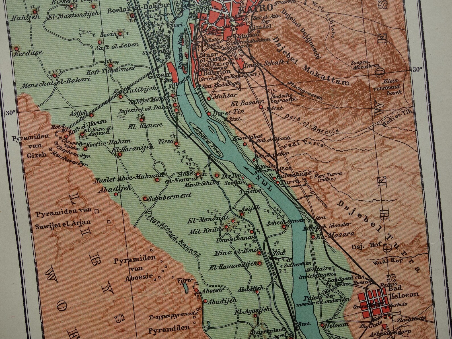 Antique Map of Cairo and Pyramids Egypt 1909 Original Dutch Old Print ...