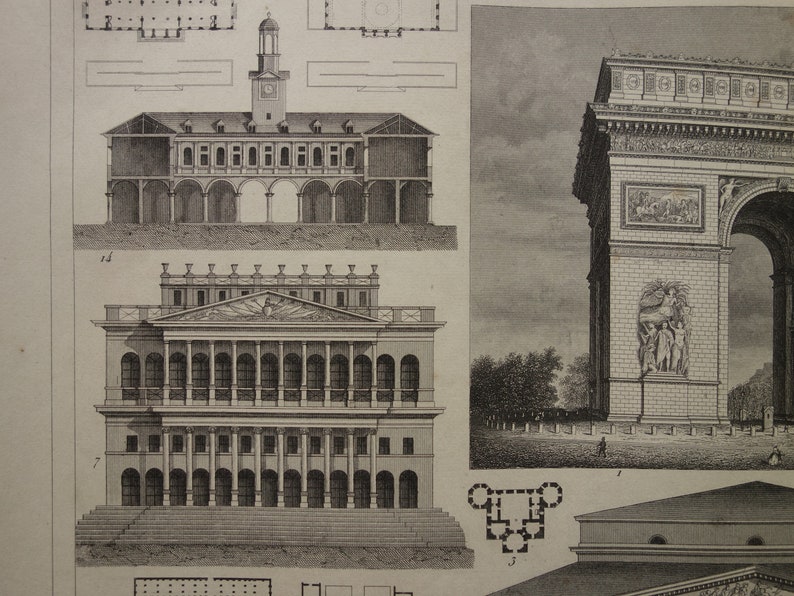 NEOCLASSICAL Architecture Old Print 1849 Antique Pictures of Arc De ...