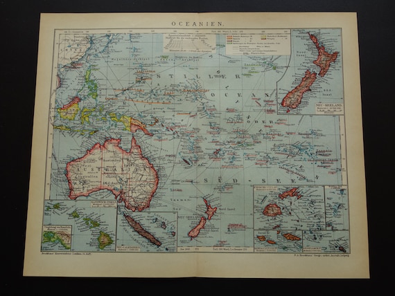 Home Décor Globes & Maps OCEANIA old map of Australia New-Zealand ...
