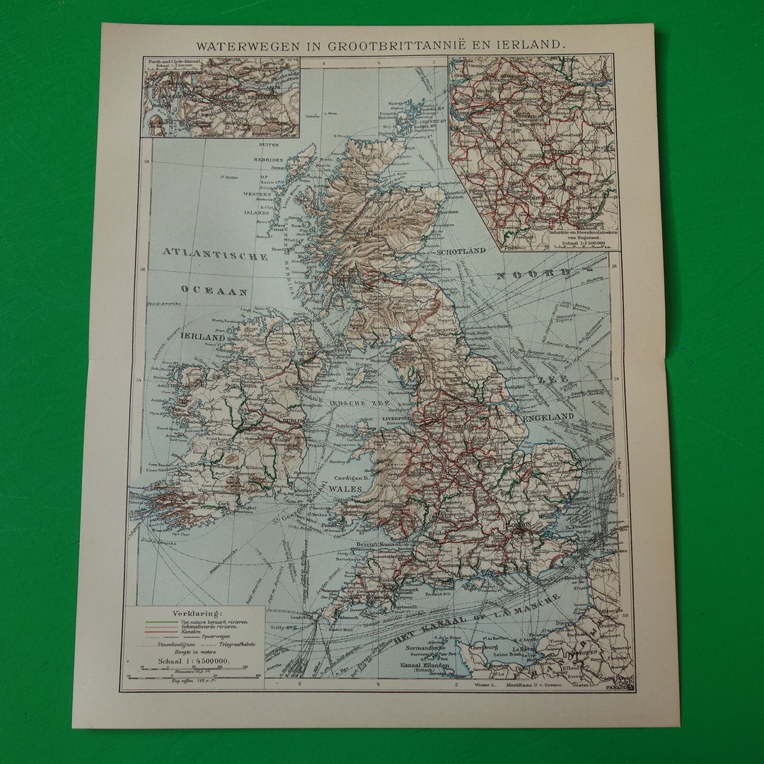 Antique UK Map - Original 1917 Old Map of the United Kingdom About ...