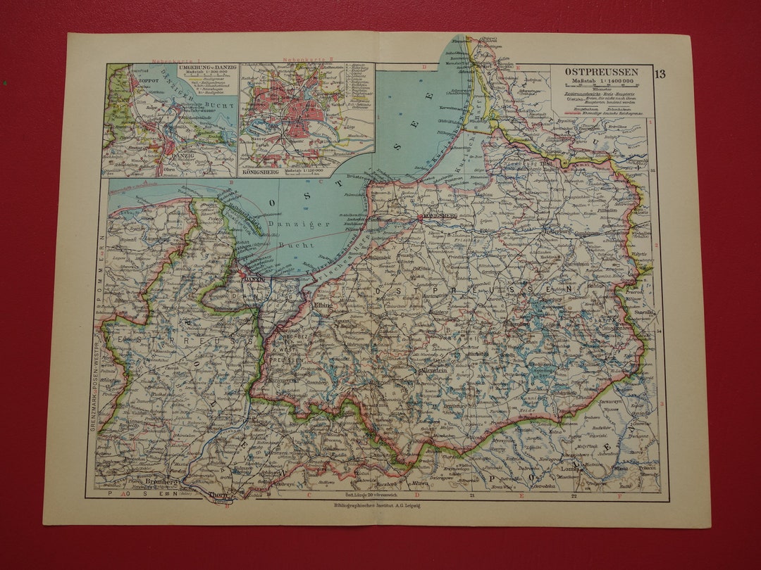 Old Map of East Prussia 1928 Vintage German Print Ostpreussen Poland ...