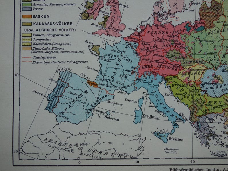 Old Language Map of Europe - Vintage Linguistics and Ethnology ...