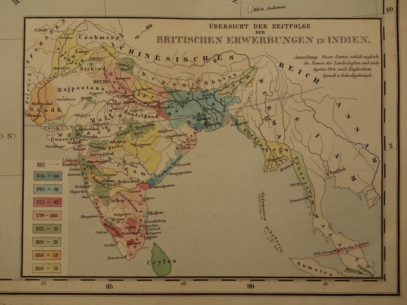 LARGE INDIA Map 1856 Beautiful Antique Hand-colored Original - Etsy