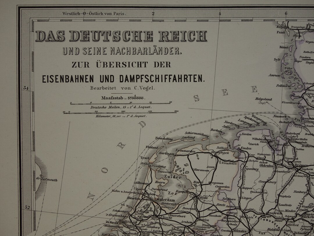 1878 Antique Railway Highway Map of Germany Poland Holland Old Vintage ...