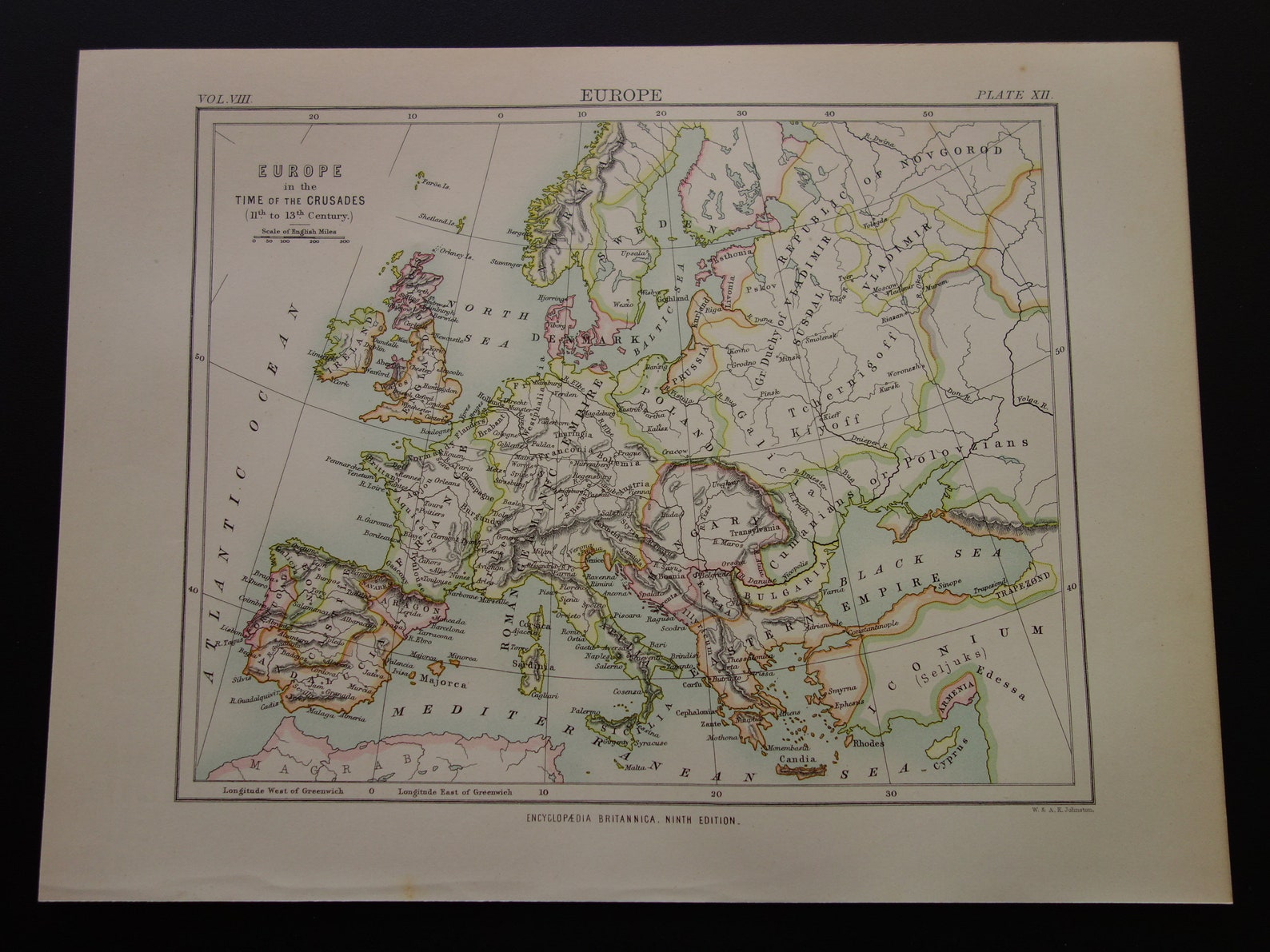 Original 1879 Old History Map of Europe Antique Print Europa | Etsy