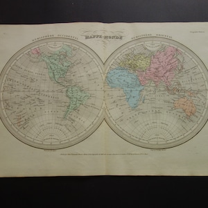 Antique WORLD Map 180 Years Old Map of the World 1838 Hand-colored ...