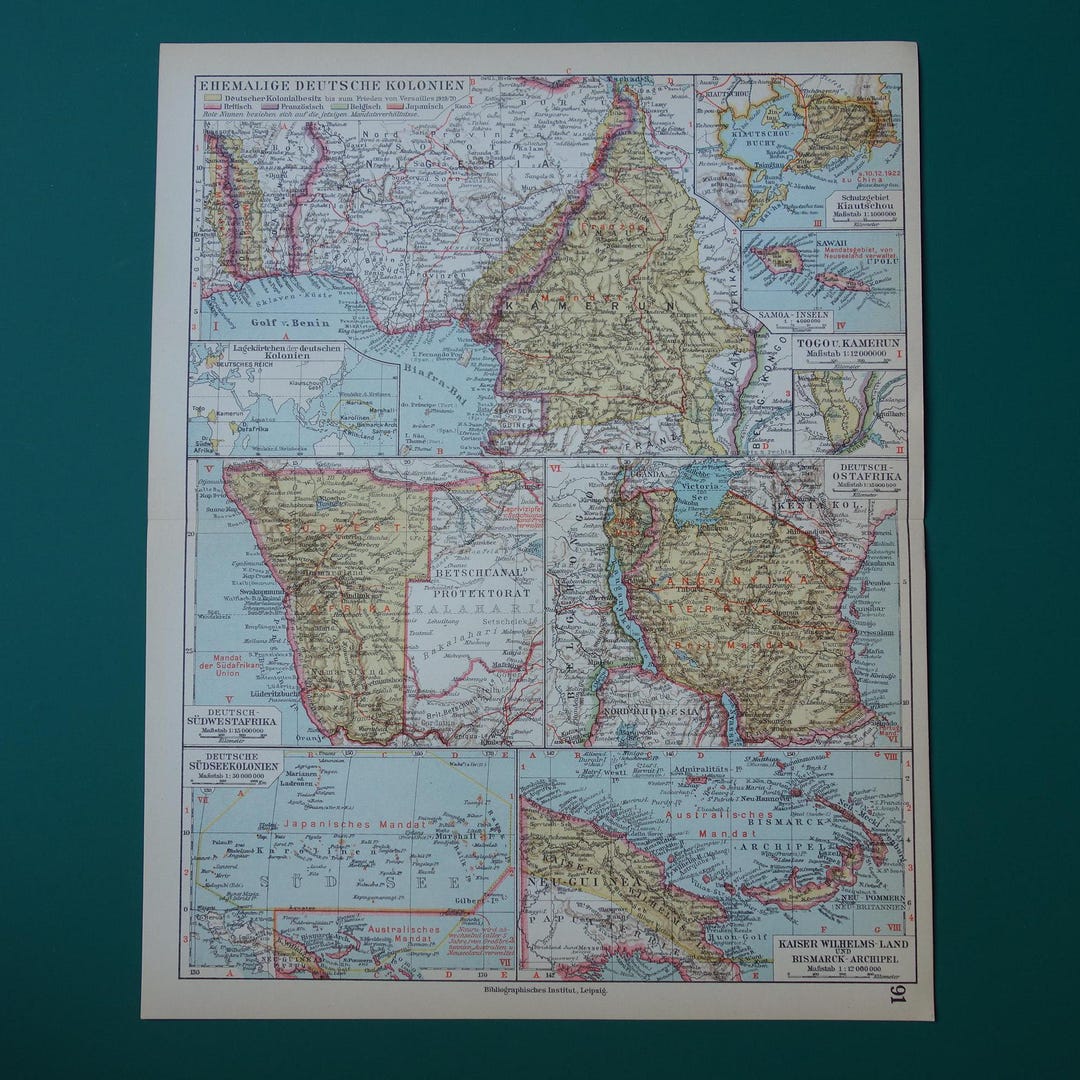 Old Map of German Colonies 1928 Vintage Poster of Germany Former Colony ...