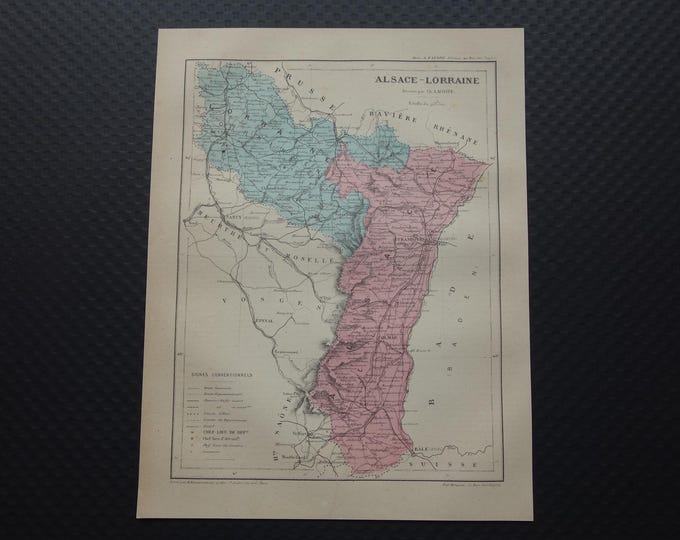 Original 1877 Old Map of Alsace Lorraine Antique French Print About ...