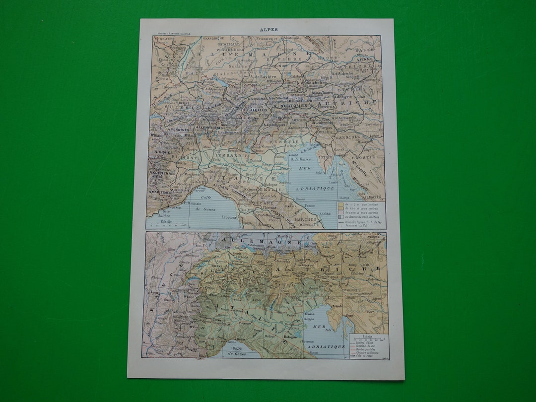 1902 ALPS Old Map of the Alps Original Antique French Print - Etsy UK