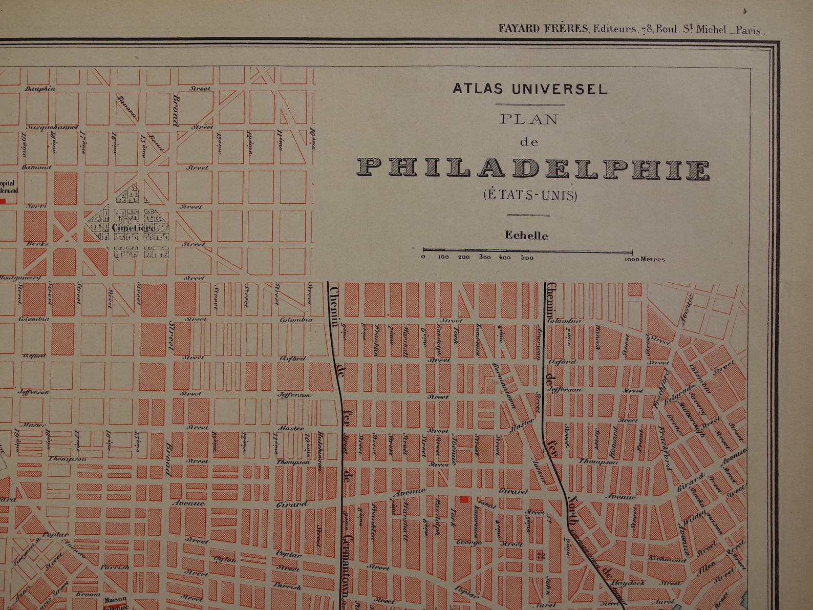Old Map of Philadelphia US 1877 Original Large Antique French City Plan ...