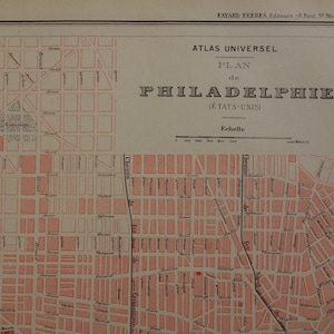 Old Map of Philadelphia US 1877 Original Large Antique French City Plan ...