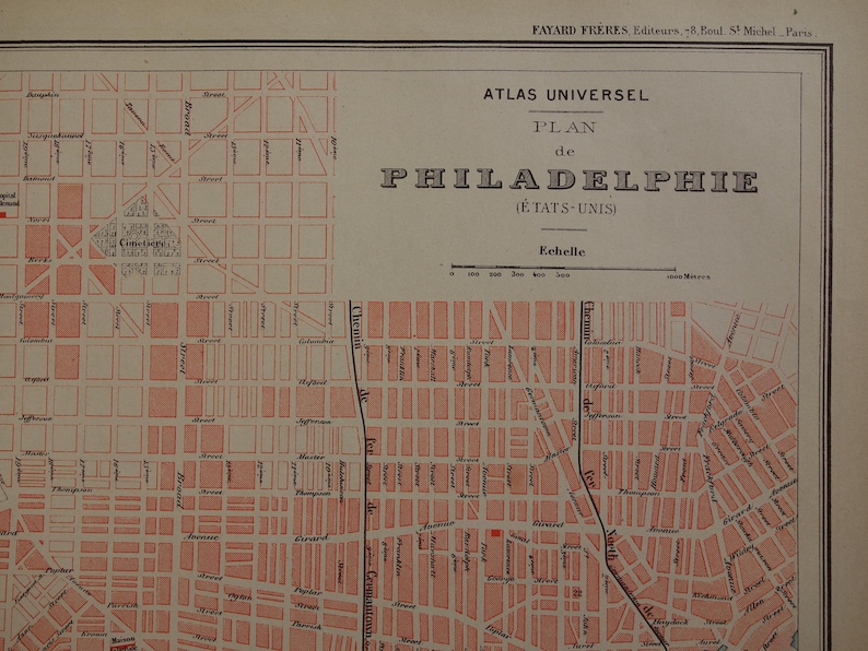 Old Map of Philadelphia US 1877 Original Large Antique French City Plan ...