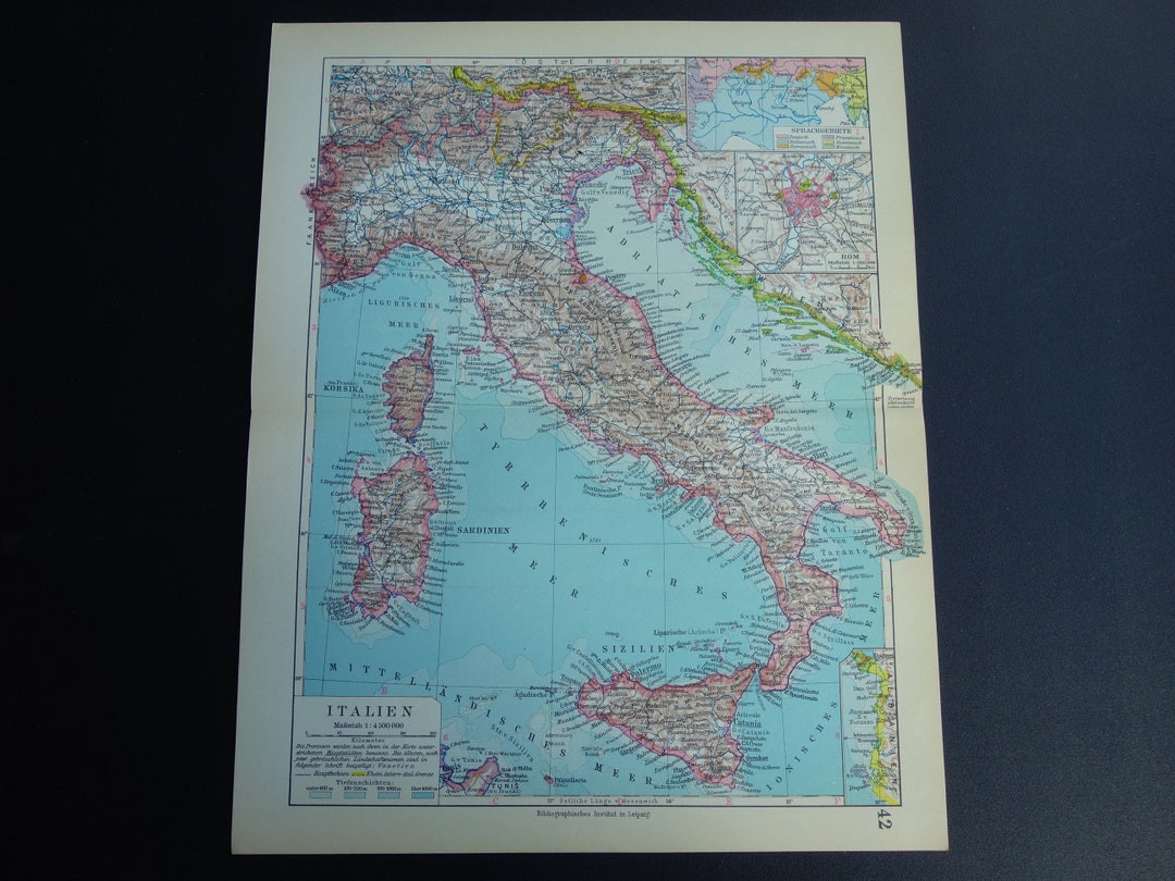 ITALY Old Map of Italy 1928 Original Antique Vintage Print About Italia ...
