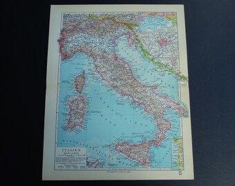 Vintage Italy Map Original 1920s Italy Framed Map Rustic - Etsy