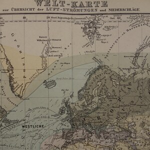 Large Old World Map About Winds and Climate Big Dated Print With Air ...