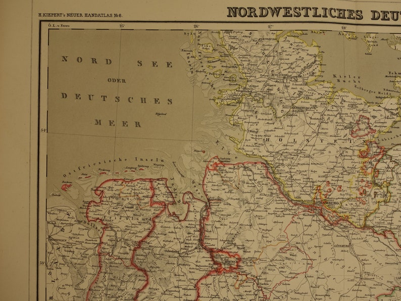 Large Old Map of Northern Germany Original 1860 Antique Print - Etsy