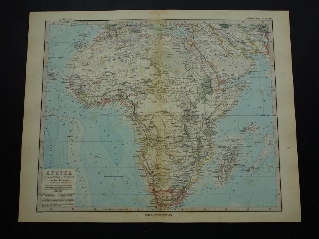 Antique Colonial Map of Africa Beautiful Original 1884 Hand-colored ...