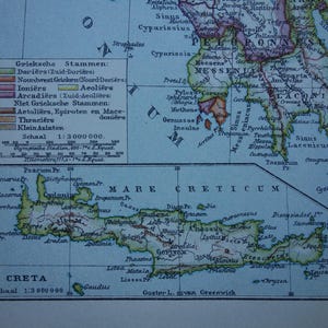1917 GREECE Old Map of Greece in Antiquity - Original Detailed Dutch ...