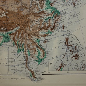 ASIA Antique Map of Asia Old English Print About Asian Continent ...