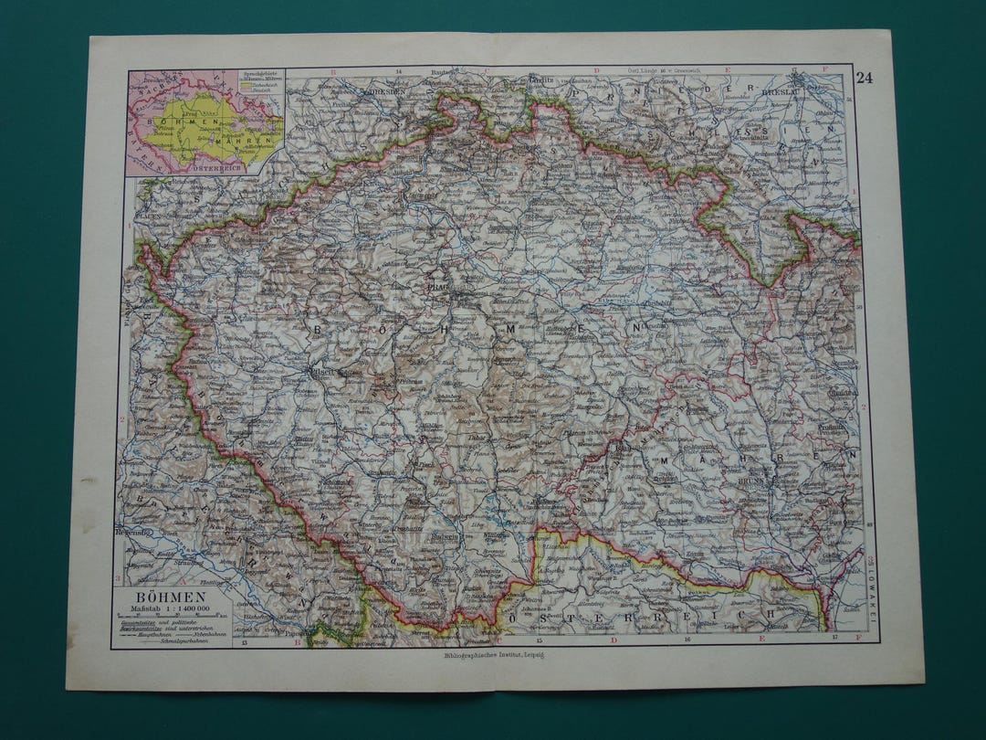CZECHIA Old Map of Bohemia Moravia Silesia 1928 German Antique Print ...