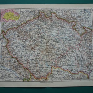 CZECHIA Old Map of Bohemia Moravia Silesia 1928 German Antique Print ...