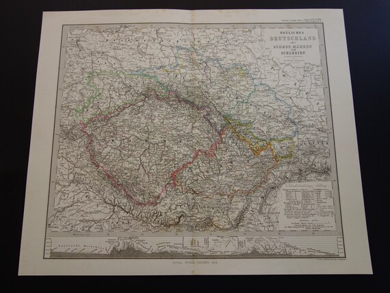 CZECHIA Antique map of Czech Republic 1864 original old | Etsy