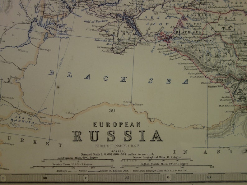 RUSSIA Large Antique Map of European R. Original 1878 Vintage | Etsy